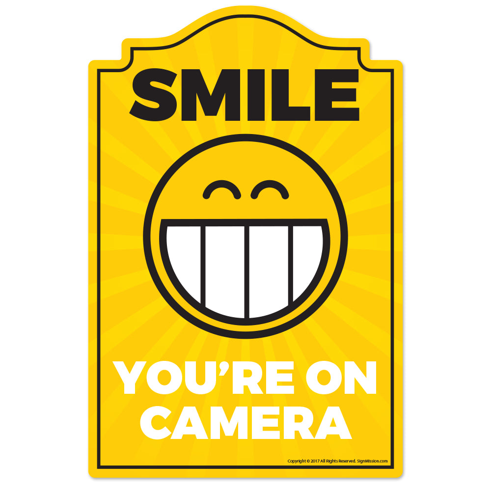Smile You On Camera Novelty Sign Plastic Decal Funny Gift – SignMission