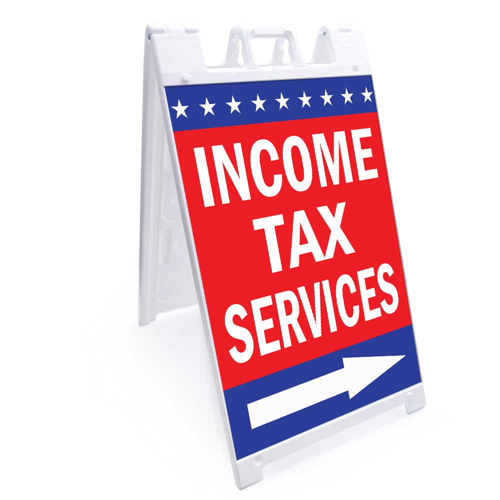 Income Tax Servies With Arrow SideWalk Sign Advertising – SignMission
